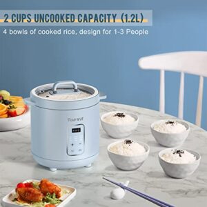 Topwit Mini Rice Cooker, 2 Cups Uncooked Rice Cooker Small with Glass Cover, 1.2L Portable Non-Stick Small Rice Cooker, Smart Control Rice Maker with 24H Delay Start & Keep Warm, Blue