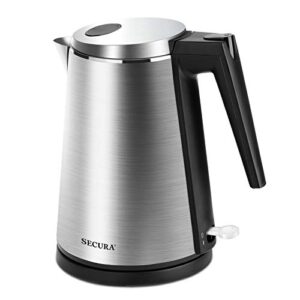 secura electric kettle water boiler for tea coffee stainless steel 1.5l large cordless hot water pot bpa free with auto shut-off boil-dry protection led light 120v/1350w (k15-f1e)