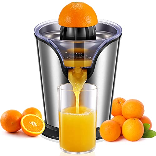 FOHERE Orange Juice Squeezer Electric Citrus Juicer with Two Interchangeable Cones Suitable for orange, lemon and Grapefruit, Brushed Stainless Steel