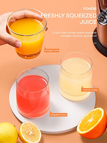 FOHERE Orange Juice Squeezer Electric Citrus Juicer with Two Interchangeable Cones Suitable for orange, lemon and Grapefruit, Brushed Stainless Steel