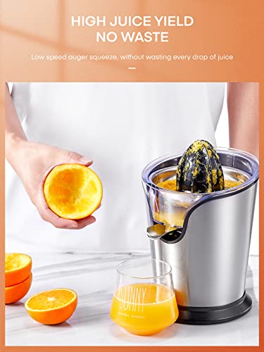 FOHERE Orange Juice Squeezer Electric Citrus Juicer with Two Interchangeable Cones Suitable for orange, lemon and Grapefruit, Brushed Stainless Steel