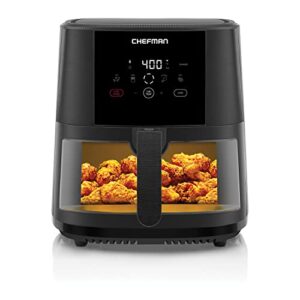 chefman turbotouch easy view air fryer, the most convenient and healthy way to cook oil-free, watch food cook to crispy and low-calorie finish through convenient window, 8 qt