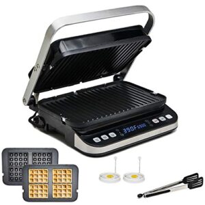 yedi total package 6-in-1 digital indoor grill, waffle maker, panini press, griddle, with deluxe accessory kit