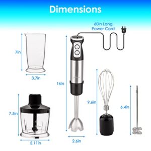 5 in 1 Handheld Immersion Blender, Anti-Splash Stick Blender with a Milk Frother, Egg Whisk, Food Grinder, and Blending Container, Hand Held Blender for Smoothies, Baby Food, Coffee, and Baking