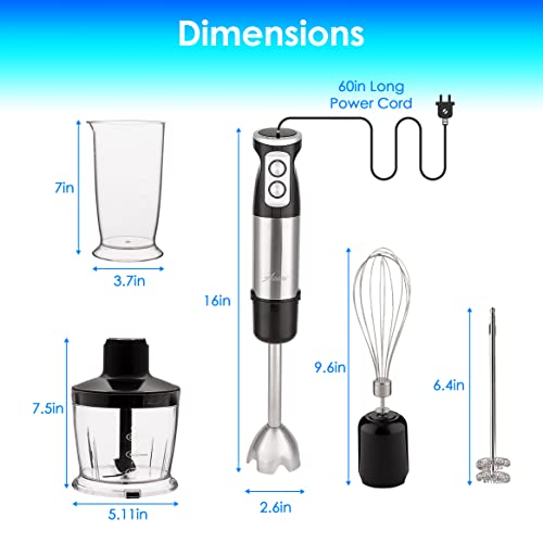 5 in 1 Handheld Immersion Blender, Anti-Splash Stick Blender with a Milk Frother, Egg Whisk, Food Grinder, and Blending Container, Hand Held Blender for Smoothies, Baby Food, Coffee, and Baking