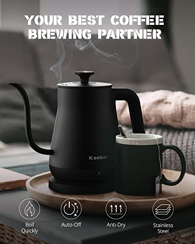 Electric Kettle, 100% Stainless Steel BPA-Free Electric Tea Kettle, Gooseneck Kettle, Electric Teapot with Auto Shut-Off Protection,1000 Watt Quick Heating, Keebar, Black, XH-W081-B