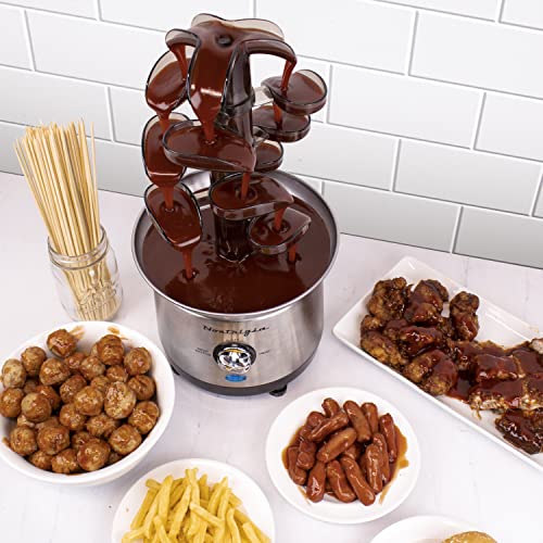 Nostalgia Electric Chocolate Fondue Fountain, 32-Ounce, 4 Tier Set, Fountain Machine for Cheese, Melting Chocolate, Liqueurs, Stainless Steel