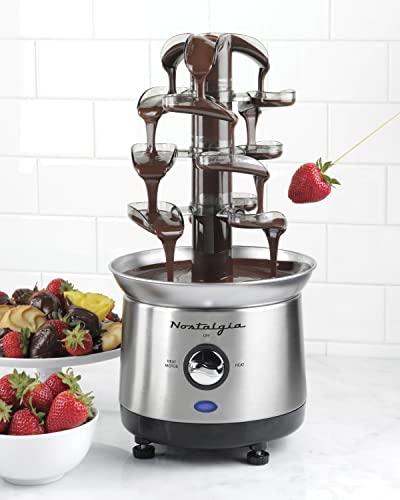 Nostalgia Electric Chocolate Fondue Fountain, 32-Ounce, 4 Tier Set, Fountain Machine for Cheese, Melting Chocolate, Liqueurs, Stainless Steel