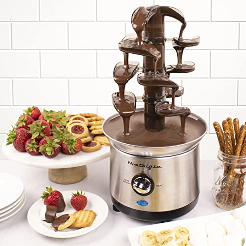 Nostalgia Electric Chocolate Fondue Fountain, 32-Ounce, 4 Tier Set, Fountain Machine for Cheese, Melting Chocolate, Liqueurs, Stainless Steel