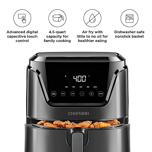 CHEFMAN Air Fryer 4.5 Qt, Healthy Cooking, User Friendly, Nonstick Stainless Steel, Digital Touch Screen with 4 Cooking Functions w/ 60 Minute Timer, BPA-Free, Dishwasher Safe Basket