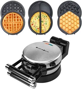 health and home 3-in-1 waffle maker, omelet maker, egg waffle maker, 3 removable nonstick baking plates, upgraded 360 rotating belgian waffle maker