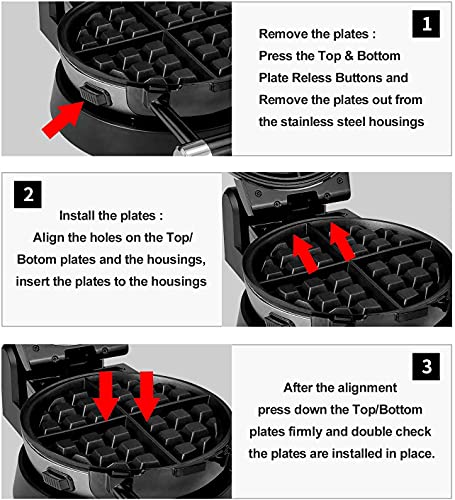 Health and Home 3-in-1 Waffle Maker, Omelet Maker, Egg Waffle Maker, 3 Removable Nonstick Baking Plates, Upgraded 360 Rotating Belgian Waffle Maker