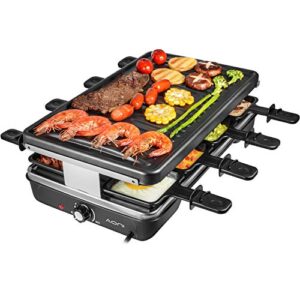 aoni raclette table grill, korean bbq grill electric indoor cheese raclette, removable non-stick surface, temperature control & dishwasher safe, 1200w