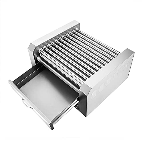 PartyHut 30 Hot Dog Roller Warmer Grill Cooker Machine, Commercial Grade, (with Bun Warmer Drawer, 11 Non-Stick Rollers, 30 Hot Dog Sausage Grill Cooker, and Removable Stainless Steel Drip Tray)