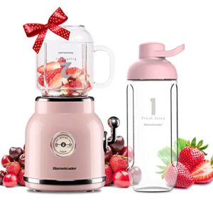 smoothie blender, homeleader personal blender for shakes and smoothies, portable blender with 6 sharp blades, 21oz travel cup and lids, pink