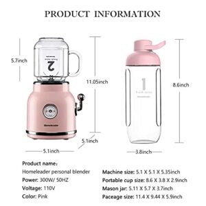 Smoothie Blender, Homeleader Personal Blender for Shakes and Smoothies, Portable Blender with 6 Sharp Blades, 21oz Travel Cup and Lids, Pink