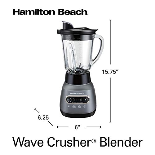 Hamilton Beach 58181 Blender to Puree, Crush Ice, and Make Shakes and Smoothies, 40 Oz Glass Jar, 6 Functions + 20 Oz Travel Container, Gray