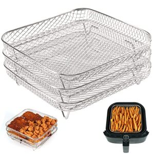 bykitchen 8 inch square air fryer rack, set of 3, stackable multi-layer stainless steel dehydrator rack, square air fryer accessories for cosori, instant vortex, nuwave air fryer, ninja foodi grill