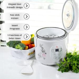 KOSMIKO Rice Cooker 4Cup Uncooked ( 8Cup Cooked ) – Instant Pot Vegetable Steamer for Kitchen – Multipurpose Food Steamer for Rice, Meat, Veggies – Easy to Use and Elegant Design – Programable Digital Display