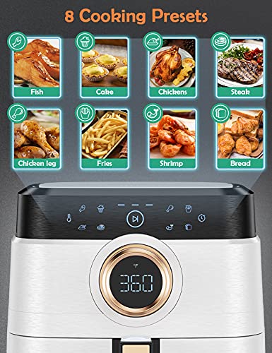 Air Fryer, Airfryer Oven Large Air Fryer 1700W 8-in-1 with Touch Screen Air Fryers Detachable Dishwasher Safe Nonstick Basket Freidora de Aire 36 Recipes BPA & PFOA Free 5.8 QT White Air Fryer