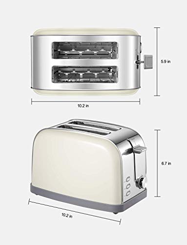 2 Slice Toaster, Retro Bagel Toaster Toaster with 7 Bread Shade Settings, 2 Extra Wide Slots, Defrost/Bagel/Cancel Function, Removable Crumb Tray, Stainless Steel Toaster by Yabano, Silver