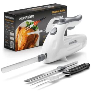 homaider electric knife for carving meat, turkey, bread & more. serving fork and carving blades included