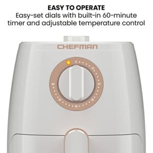 Chefman TurboFry 2-Quart Air Fryer, Dishwasher Safe Basket & Tray, Use Little to No Oil For Healthy Food, 60 Minute Timer, Fry Healthier Meals Fast, Heat And Power Indicator Light, Temp Control, White