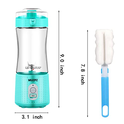 Portable Blender Juicer Cup, Travel Blender Bottles with USB Rechargeable for Shakes and Smoothies, Handheld Use in Sports, Gym, Outdoors, Muzpz Personal mini 13 Oz Blender for Kitchen (Mint Green)