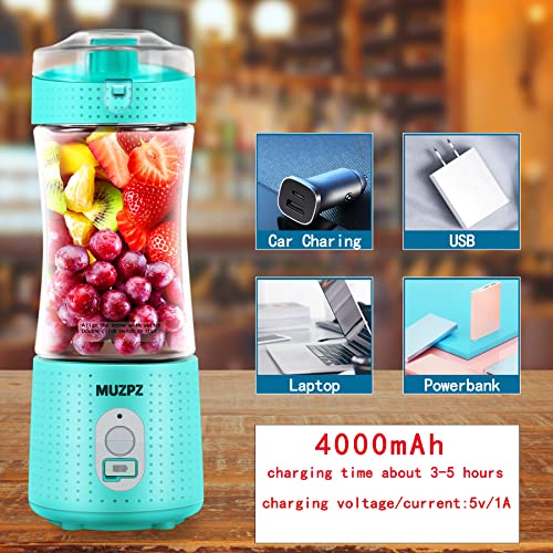 Portable Blender Juicer Cup, Travel Blender Bottles with USB Rechargeable for Shakes and Smoothies, Handheld Use in Sports, Gym, Outdoors, Muzpz Personal mini 13 Oz Blender for Kitchen (Mint Green)