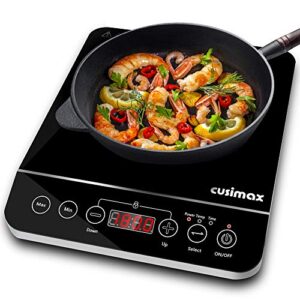 induction cooktop, cusimax 1800w portable induction burner with timer, sensor touch countertop burner, 10 temperature and 9 power setting, kids safety lock for cast iron, stainless steel cookware