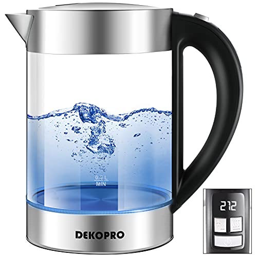 DEKOPRO Electric Tea Kettle 1.7L with Temperature Control, BPA-Free Glass Hot Water Kettle, 1500W Fast Heating, LED Indicator Auto Shut-Off & Boil-Dry Protection, Keep Warm