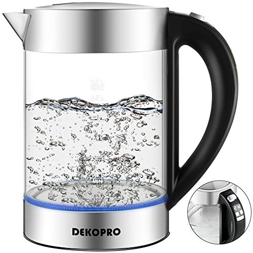 DEKOPRO Electric Tea Kettle 1.7L with Temperature Control, BPA-Free Glass Hot Water Kettle, 1500W Fast Heating, LED Indicator Auto Shut-Off & Boil-Dry Protection, Keep Warm