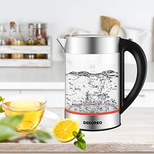 DEKOPRO Electric Tea Kettle 1.7L with Temperature Control, BPA-Free Glass Hot Water Kettle, 1500W Fast Heating, LED Indicator Auto Shut-Off & Boil-Dry Protection, Keep Warm