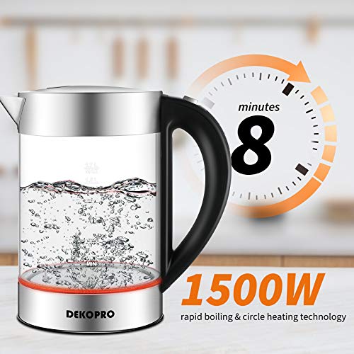 DEKOPRO Electric Tea Kettle 1.7L with Temperature Control, BPA-Free Glass Hot Water Kettle, 1500W Fast Heating, LED Indicator Auto Shut-Off & Boil-Dry Protection, Keep Warm