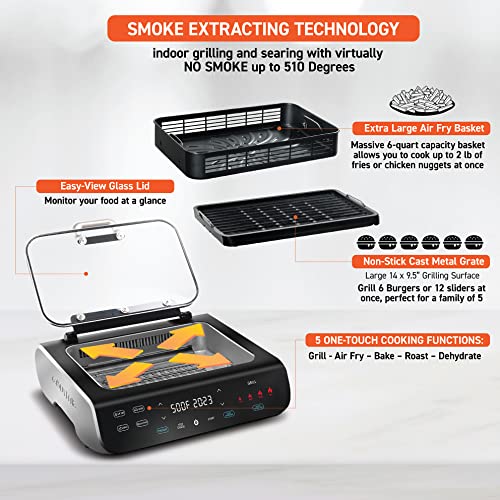 Gourmia Smokeless Indoor Grill & Air Fryer raclette grill with Smoke Extracting Technology for indoor grill Extra-Large Nonstick Cooking electric grill indoor Korean BBQ Style 6 Quart FoodStation™