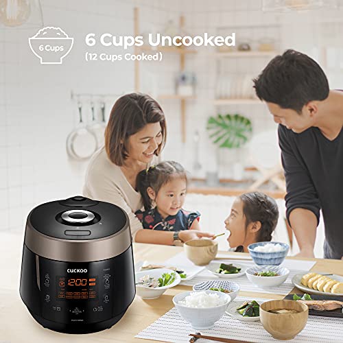 CUCKOO CRP-P0609S | 6-Cup (Uncooked) Pressure Rice Cooker | 12 Menu Options: Quinoa, Nu Rung Ji, GABA/Brown Rice & More, Made in Korea | Black/Copper