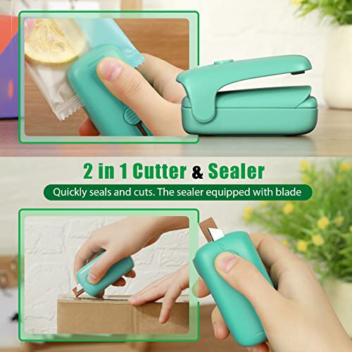 Uniland Mini Bag Sealer,Portable Heat Sealer for Plastic Bags,Chip Bag Sealer,Handheld Vacuum Sealer,Sealer and Cutter,Bag Resealer Machine(Battery Included).(Blue).