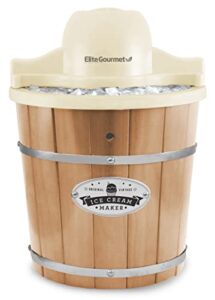 elite gourmet eim-924l, 4 qt. electric motorized ice cream maker ice & rock salt, 4qt. freezing canister, creamy ice cream, gelato, frozen yogurt, or sorbet, recipe booklet