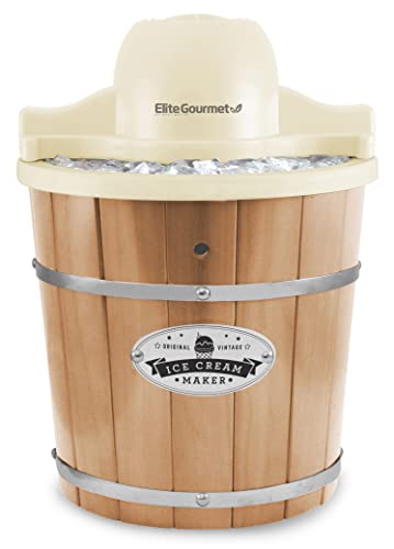 Elite Gourmet EIM-924L, 4 Qt. Electric Motorized Ice Cream Maker Ice & Rock Salt, 4Qt. Freezing Canister, Creamy Ice Cream, Gelato, Frozen Yogurt, or Sorbet, Recipe Booklet