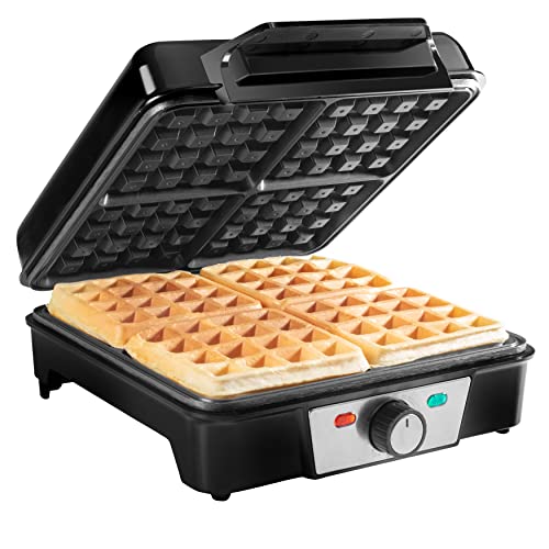 CucinaPro Four Square Belgian Waffle Maker, Extra Large Stainless Steel Kitchen Appliance with Nonstick Waffler Iron Plates, Makes 4 Fluffy Waffles, Griddle is Great for Family Breakfast or Gift