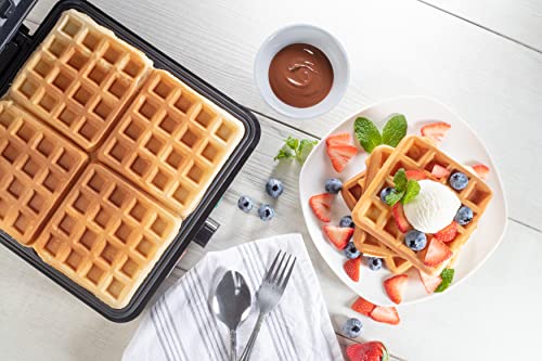 CucinaPro Four Square Belgian Waffle Maker, Extra Large Stainless Steel Kitchen Appliance with Nonstick Waffler Iron Plates, Makes 4 Fluffy Waffles, Griddle is Great for Family Breakfast or Gift