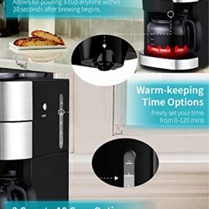 10-Cup Drip Coffee Maker, Grind and Brew Automatic Coffee Machine with Built-In Burr Coffee Grinder, Programmable Timer Mode and Keep Warm Plate, 1.5L Large Capacity Water Tank,900W, Black