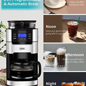 10-Cup Drip Coffee Maker, Grind and Brew Automatic Coffee Machine with Built-In Burr Coffee Grinder, Programmable Timer Mode and Keep Warm Plate, 1.5L Large Capacity Water Tank,900W, Black