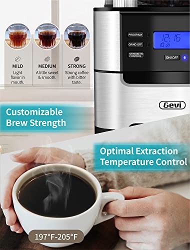 10-Cup Drip Coffee Maker, Grind and Brew Automatic Coffee Machine with Built-In Burr Coffee Grinder, Programmable Timer Mode and Keep Warm Plate, 1.5L Large Capacity Water Tank,900W, Black