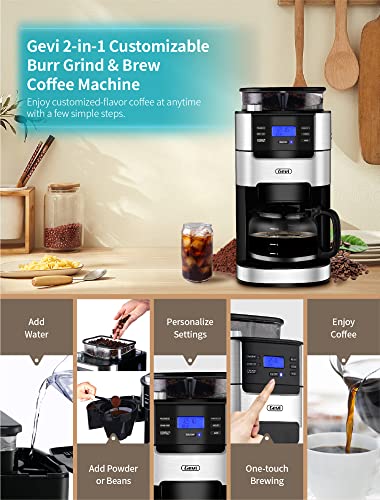 10-Cup Drip Coffee Maker, Grind and Brew Automatic Coffee Machine with Built-In Burr Coffee Grinder, Programmable Timer Mode and Keep Warm Plate, 1.5L Large Capacity Water Tank,900W, Black