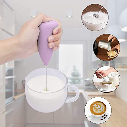 SONWELL Coffee Milk Frother Handheld, Drink Coffee Mixer with Stainless Steel Stand, Battery Operated Electric Foam Maker, Milk Foamer for Lattes, Frappe, Matcha, Hot Chocolate PINK,Halloween Gifts