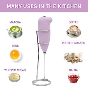 SONWELL Coffee Milk Frother Handheld, Drink Coffee Mixer with Stainless Steel Stand, Battery Operated Electric Foam Maker, Milk Foamer for Lattes, Frappe, Matcha, Hot Chocolate PINK,Halloween Gifts