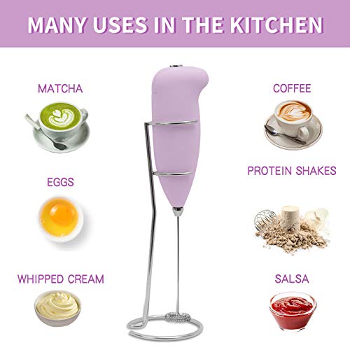 SONWELL Coffee Milk Frother Handheld, Drink Coffee Mixer with Stainless Steel Stand, Battery Operated Electric Foam Maker, Milk Foamer for Lattes, Frappe, Matcha, Hot Chocolate PINK,Halloween Gifts