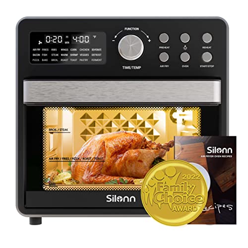 Silonn Air Fryer Oven 16QT 21-in-1 Smart Air Fryer Toaster Oven Combo Digital Countertop Natural Convection Roast Bake Dehydrate and Reheat 1600W Stainless Steel, Black, 17.3"L x 14.76"W x 16.34"H