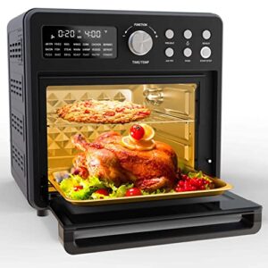 Silonn Air Fryer Oven 16QT 21-in-1 Smart Air Fryer Toaster Oven Combo Digital Countertop Natural Convection Roast Bake Dehydrate and Reheat 1600W Stainless Steel, Black, 17.3"L x 14.76"W x 16.34"H